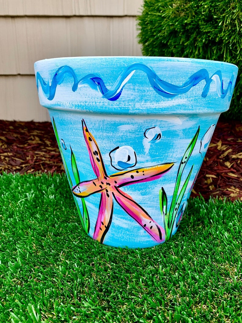Fish Sea Life - 4, 6, 8, 10" Flowerpot, Hand Painted Pot, Colorful ...