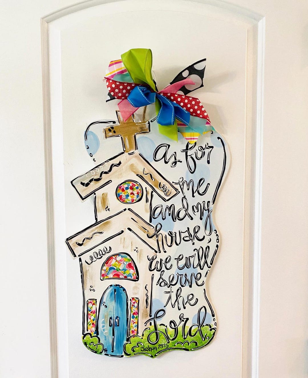 24" Bible Verse Door Hanger - Hand Painted Colorful Bible Verse Door ...