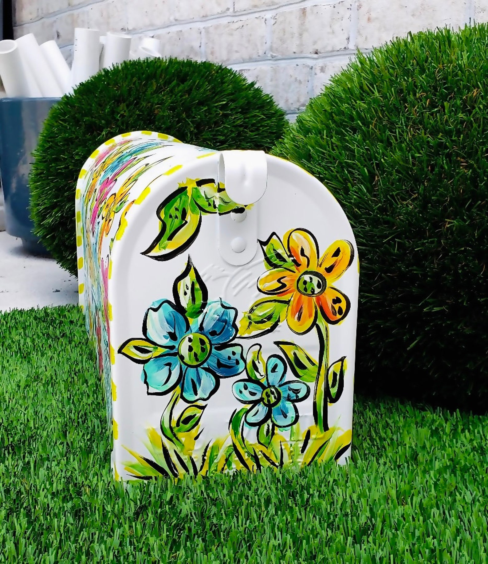 Colorful Flower Whimsical Mailbox, Hand Painted Mailbox, Decorative ...