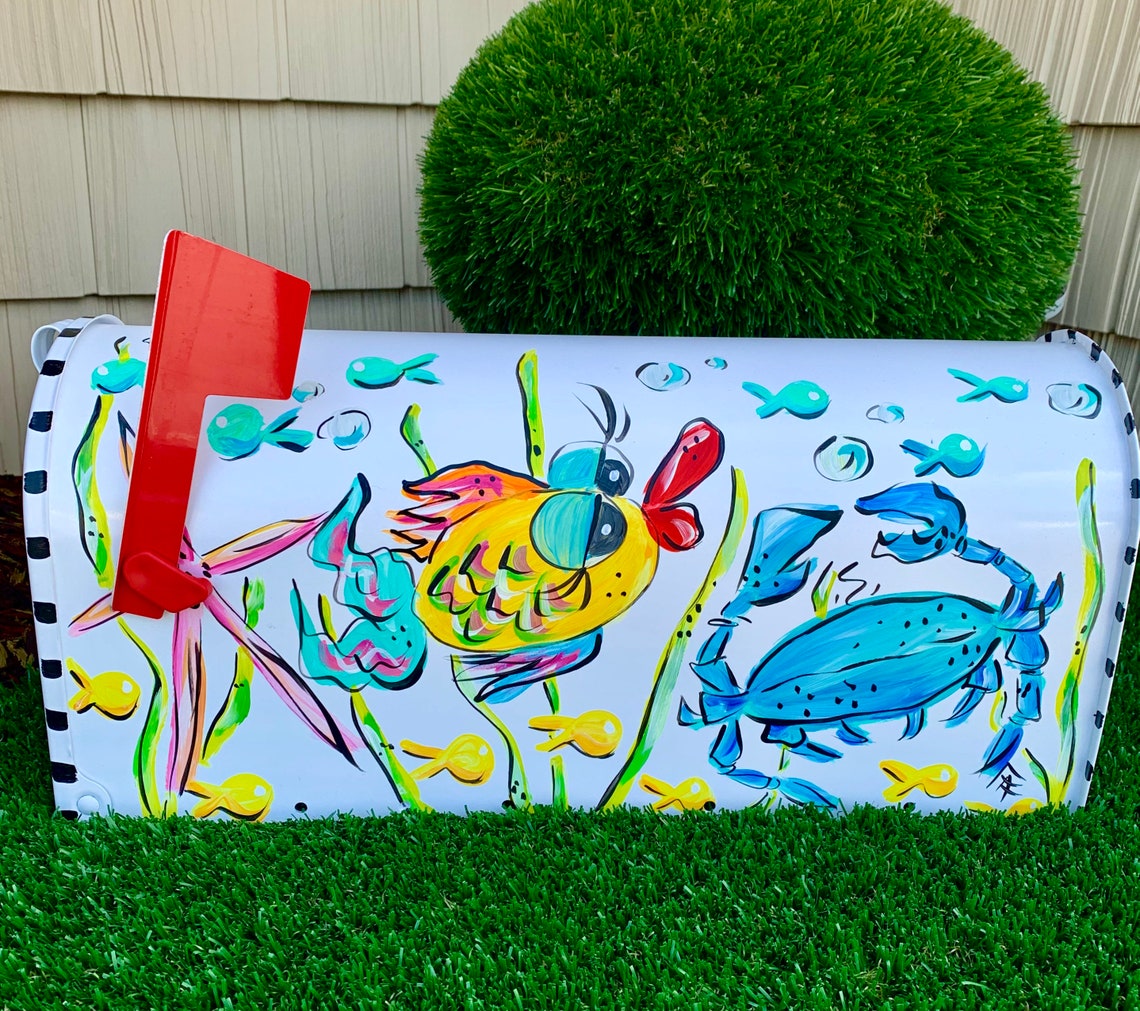 Fish Sea Life Whimsical Mailbox, Hand Painted Mailbox, Decorative ...