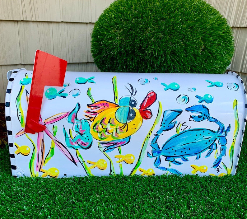 Fish Sea Life Whimsical Mailbox, Hand Painted Mailbox, Decorative ...