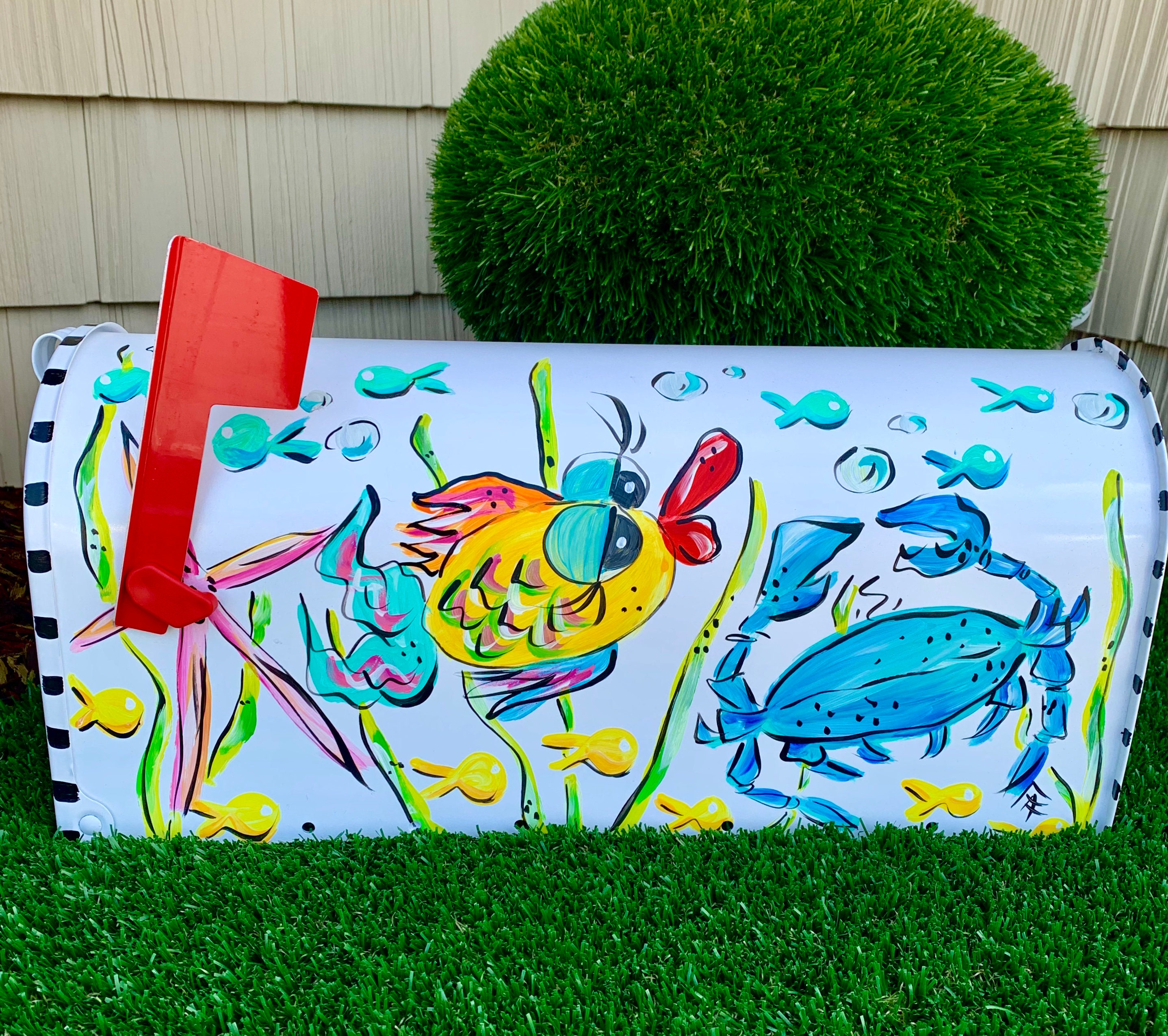 Fish Sea Life Whimsical Mailbox, Hand Painted Mailbox, Decorative ...