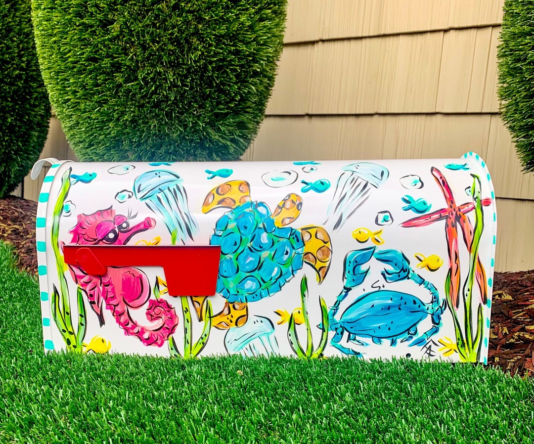 Turtle Sea Life Whimsical Mailbox, Hand Painted Mailbox, Decorative ...