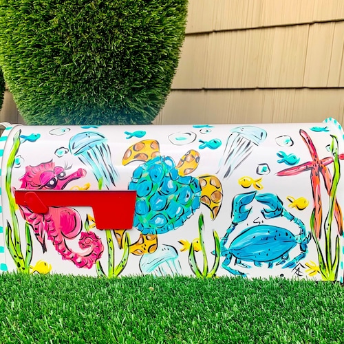 Turtle Sea Life Whimsical Mailbox Hand Painted Mailbox - Etsy