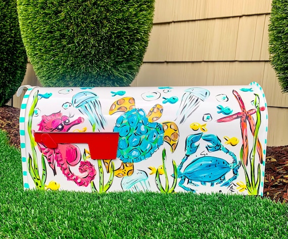 Turtle Sea Life Whimsical Mailbox Hand Painted Mailbox - Etsy