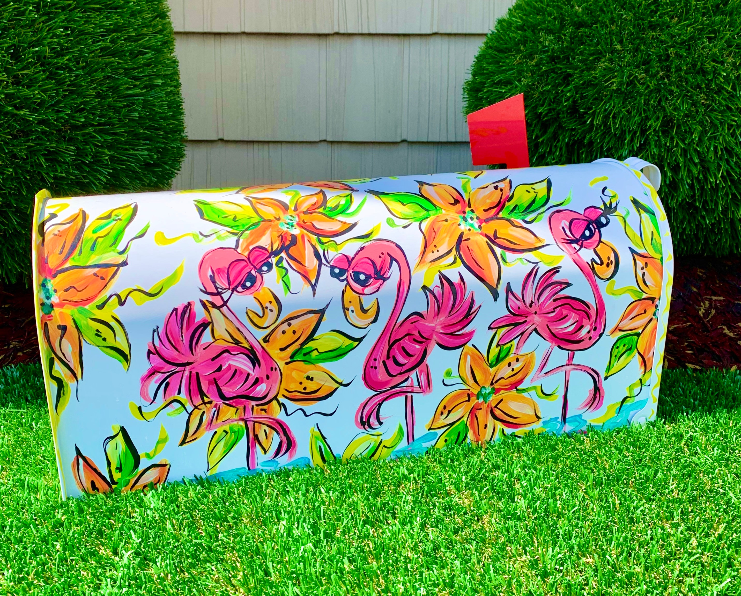 Hand Painted Floral Flamingo Mailbox, Decorative Whimsical Design - Etsy