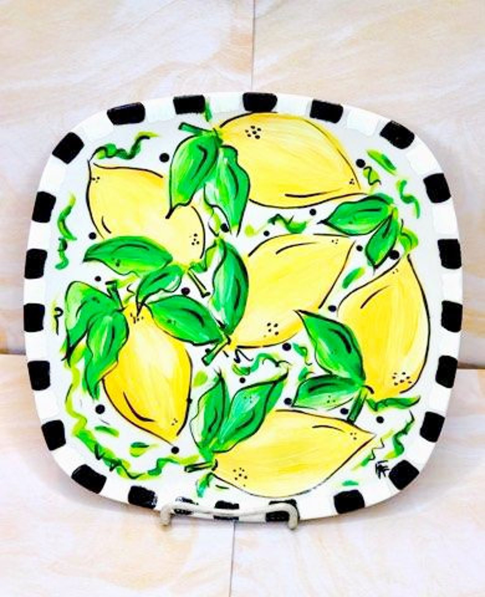 Lemon Ceramic Plate Hand Painted Dish Whimsical Design | Etsy