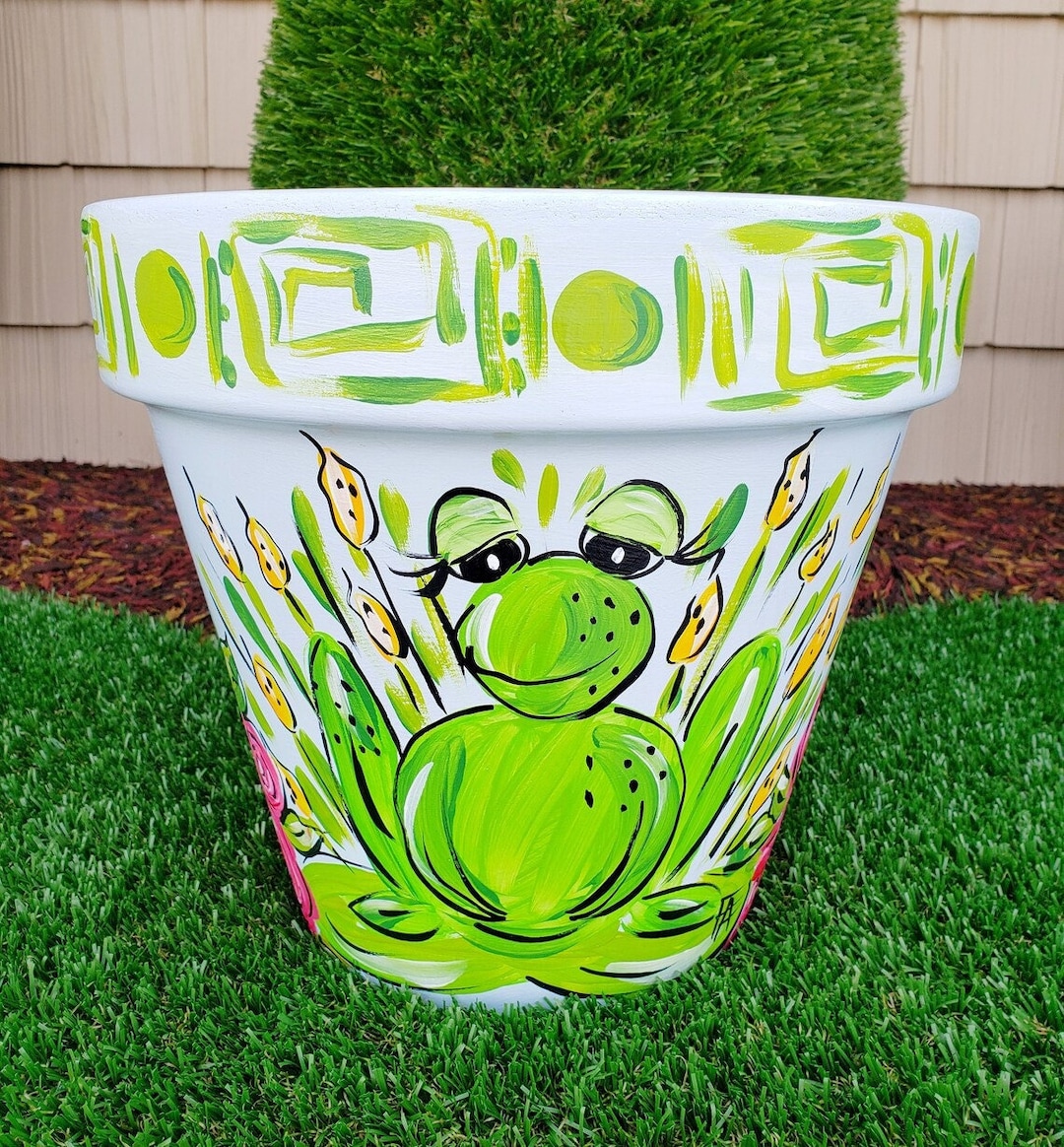 Floral Frog - 4, 6, 8, 10" Flowerpot, Hand Painted Pot, Colorful ...