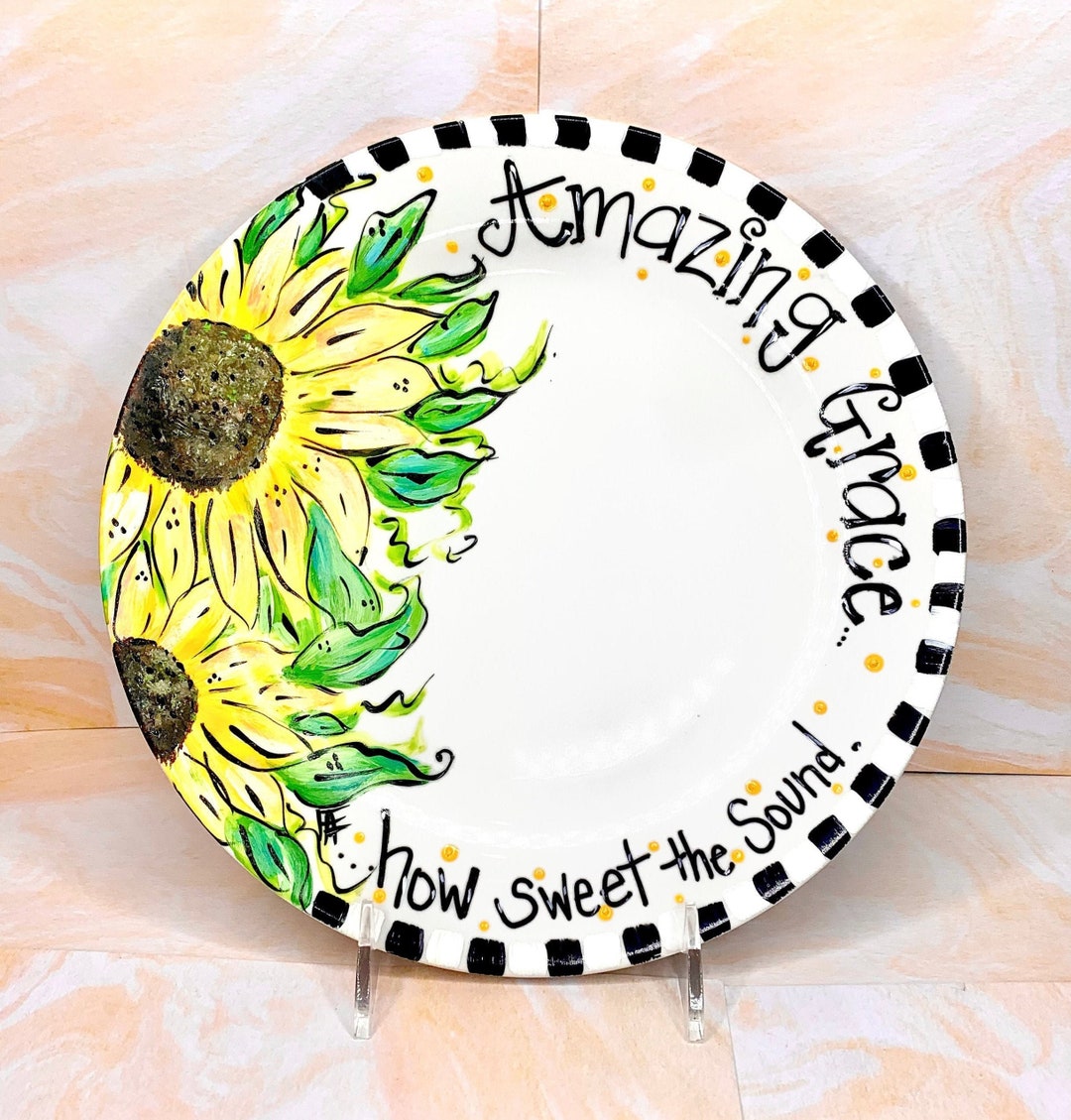 10 Amazing Grace Sunflowers Plate, Hand Painted Plate, Decorative Dish ...