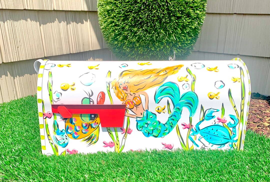 Mermaid Whimsical Mailbox, Hand Painted Mailbox, Decorative Mailbox ...