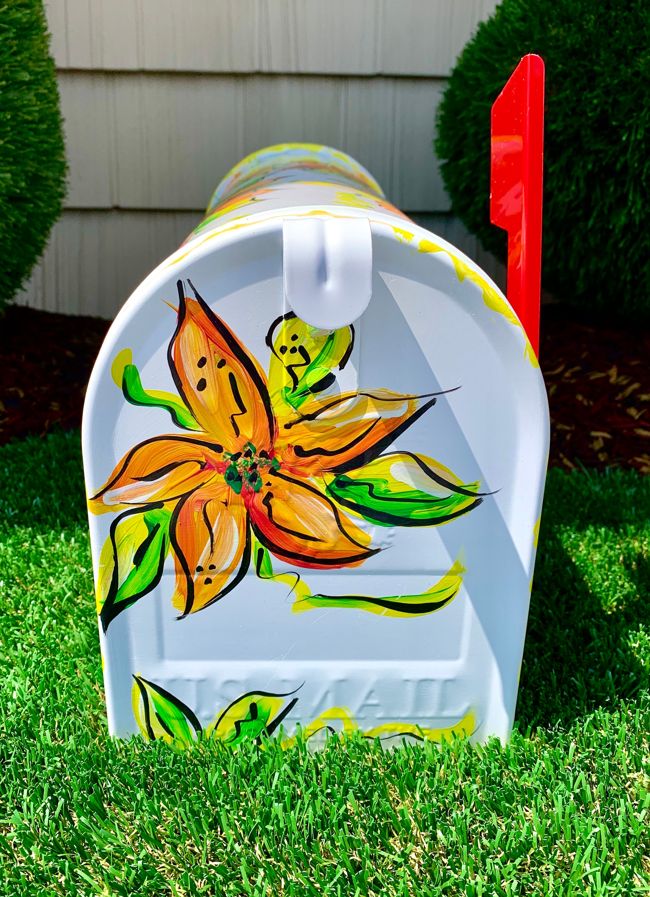 Floral Flamingo Whimsical Mailbox Hand Painted Mailbox - Etsy