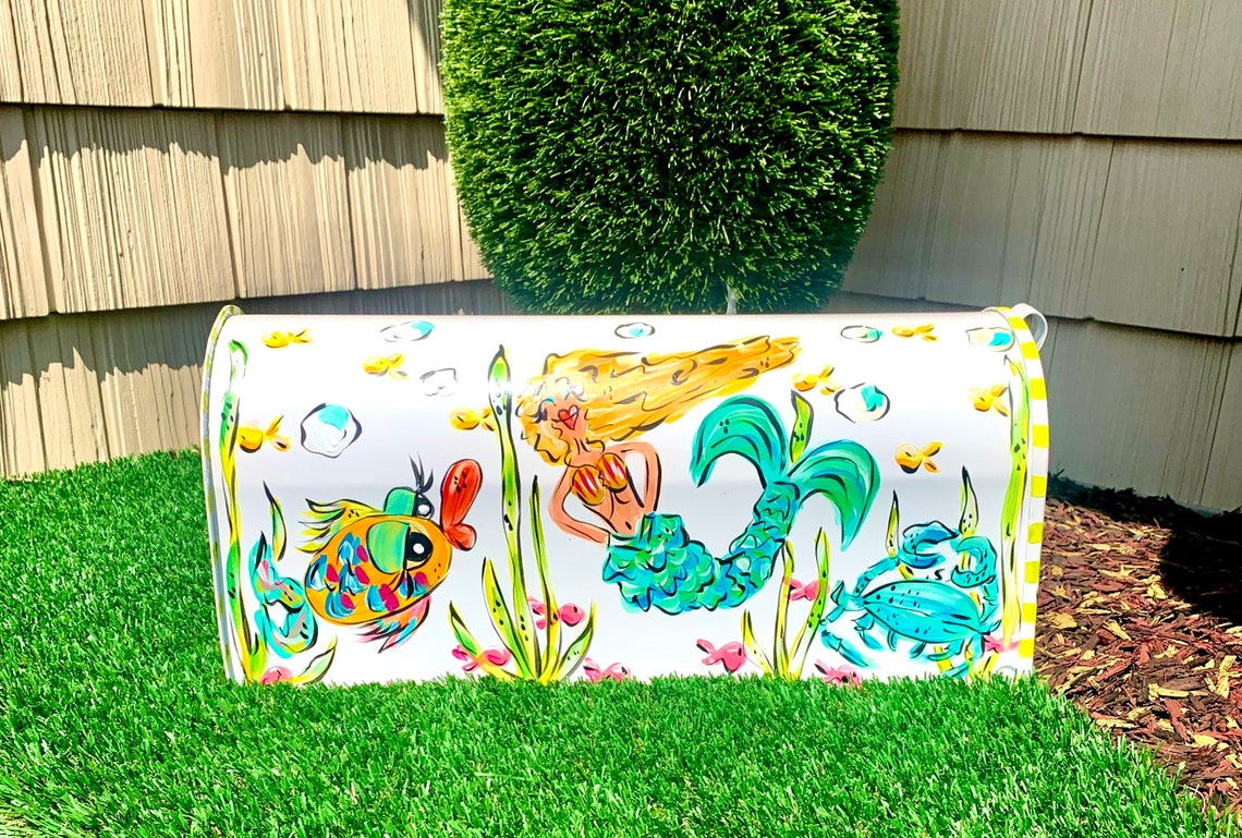 Mermaid Whimsical Mailbox, Hand Painted Mailbox, Decorative Mailbox ...