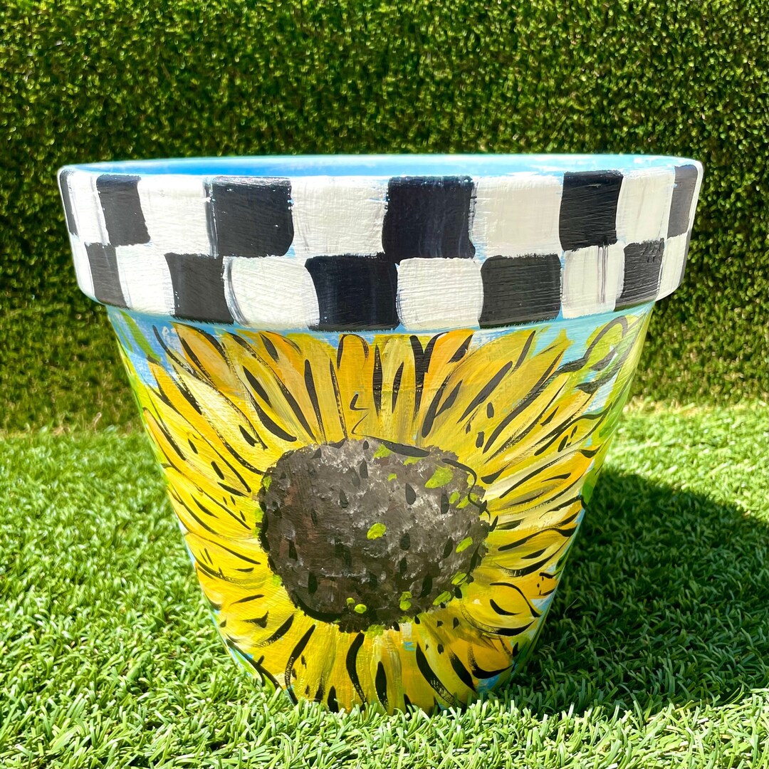 Hand Painted Sunflower Flowerpot – Colorful Terracotta Planter ...