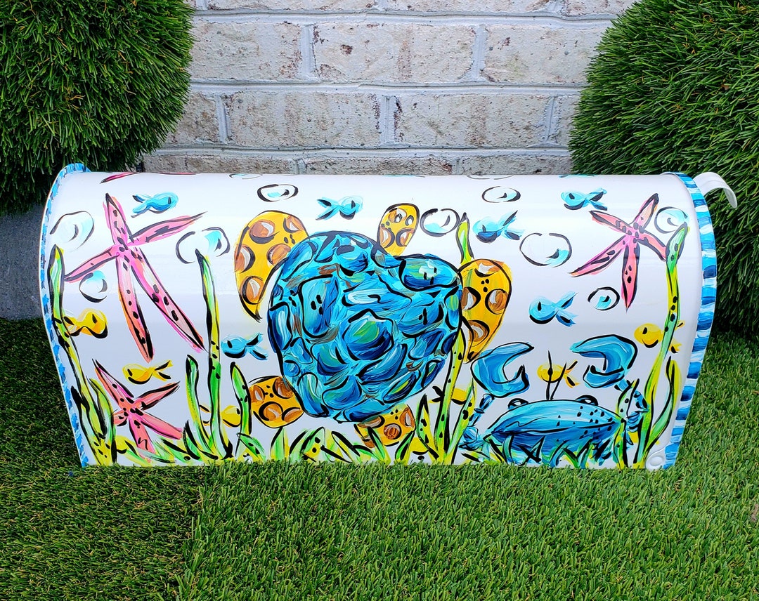 Sea Turtle Ocean Whimsical Mailbox, Hand Painted Mailbox, Decorative ...