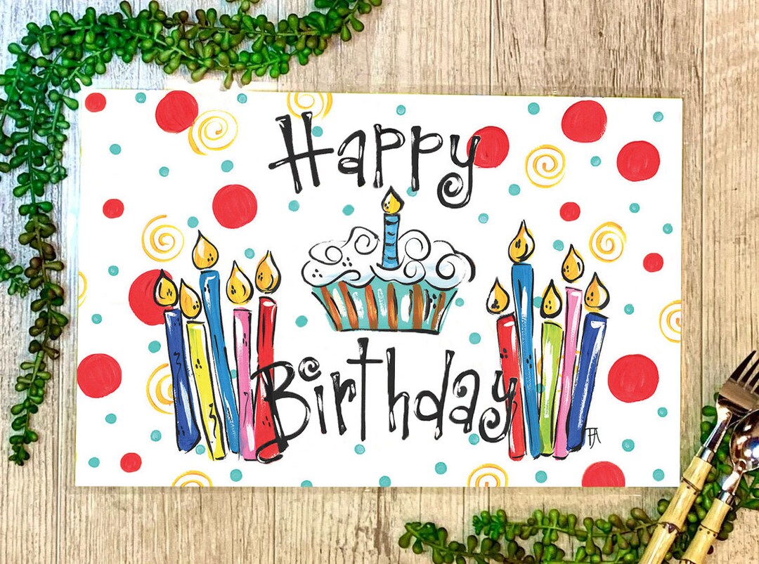 Happy Birthday Hand Painted Placemat, Colorful Table Mat, Whimsical ...