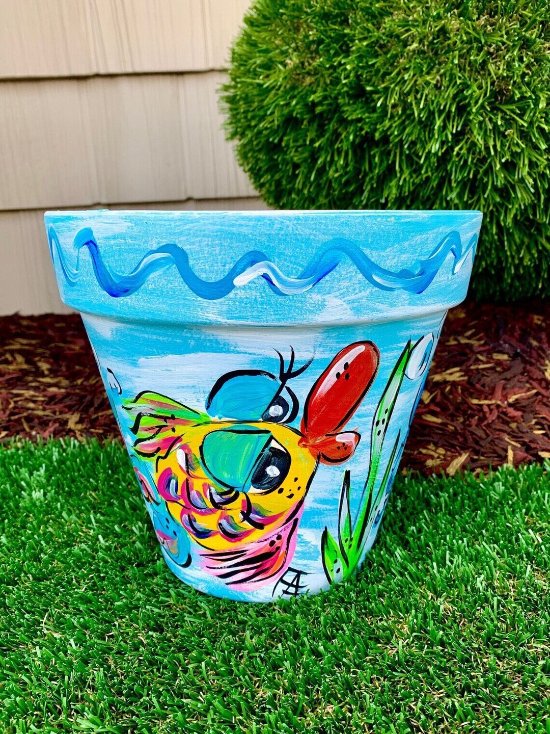 Fish Sea Life 4, 6, 8, 10, 12 Flowerpot, Hand Painted Pot, Colorful ...