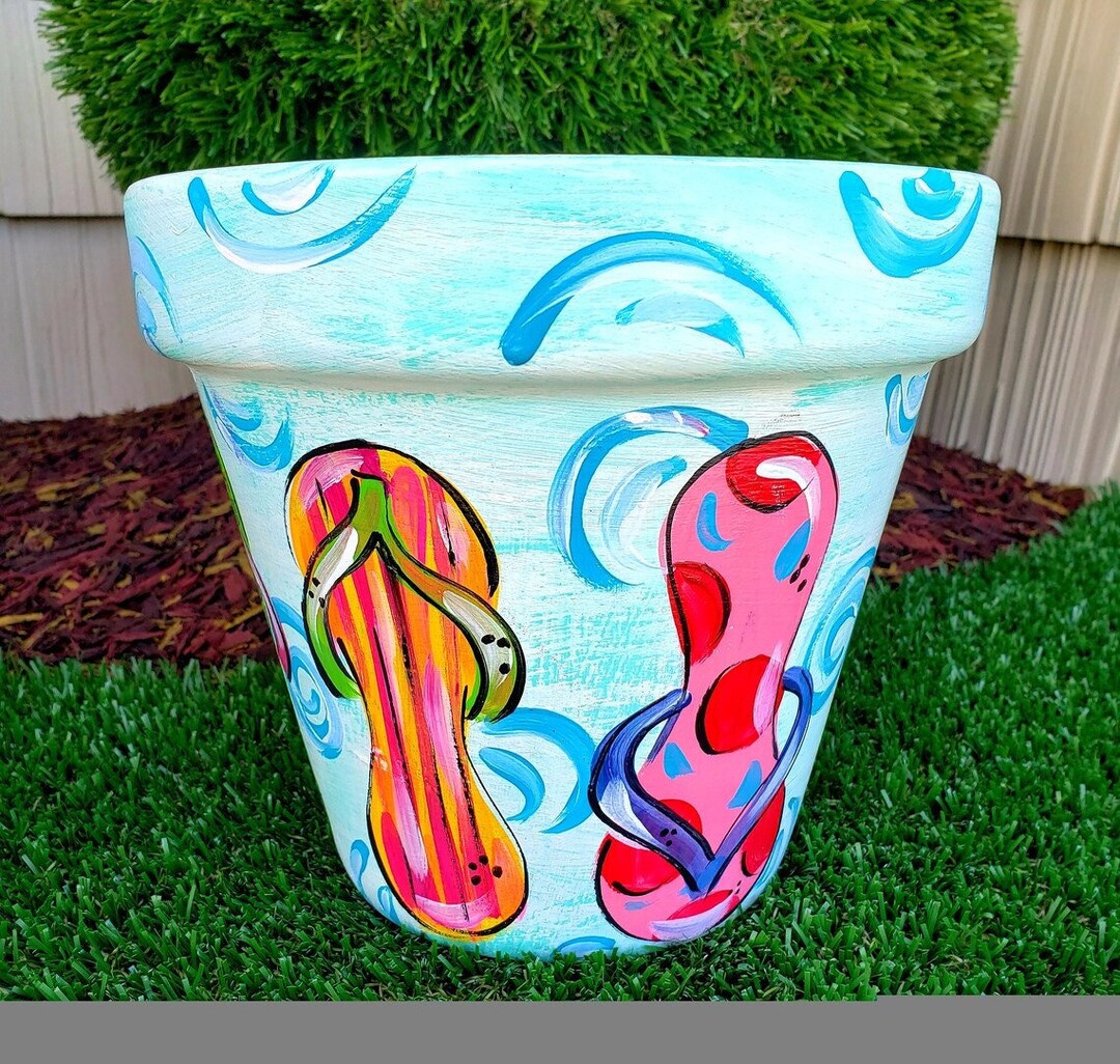 Flip-flops - 4, 6, 8, 10" Flowerpot, Hand Painted Pot, Colorful ...