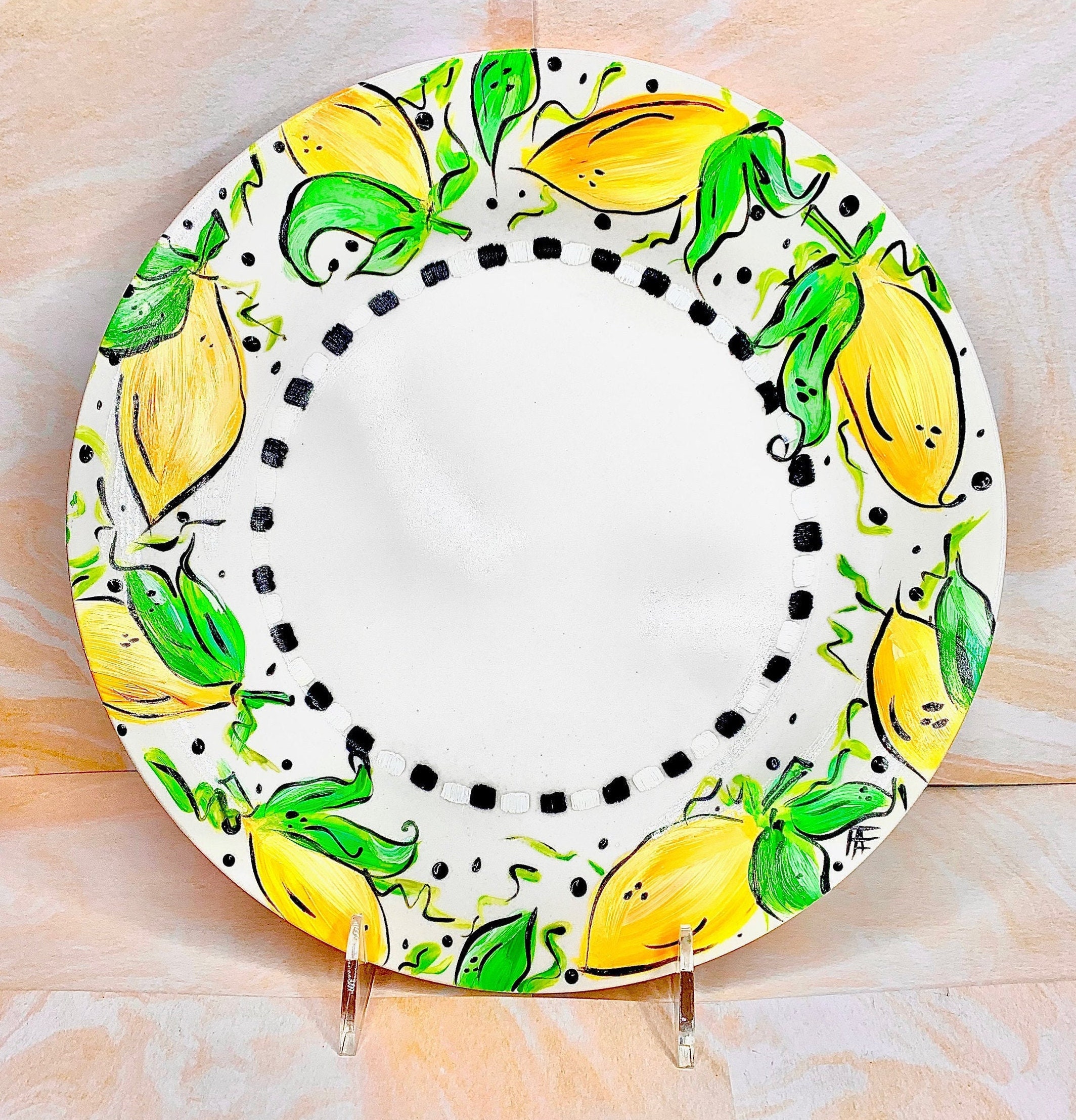 Lemon Round Ceramic Plate Hand Painted Plate Whimsical | Etsy
