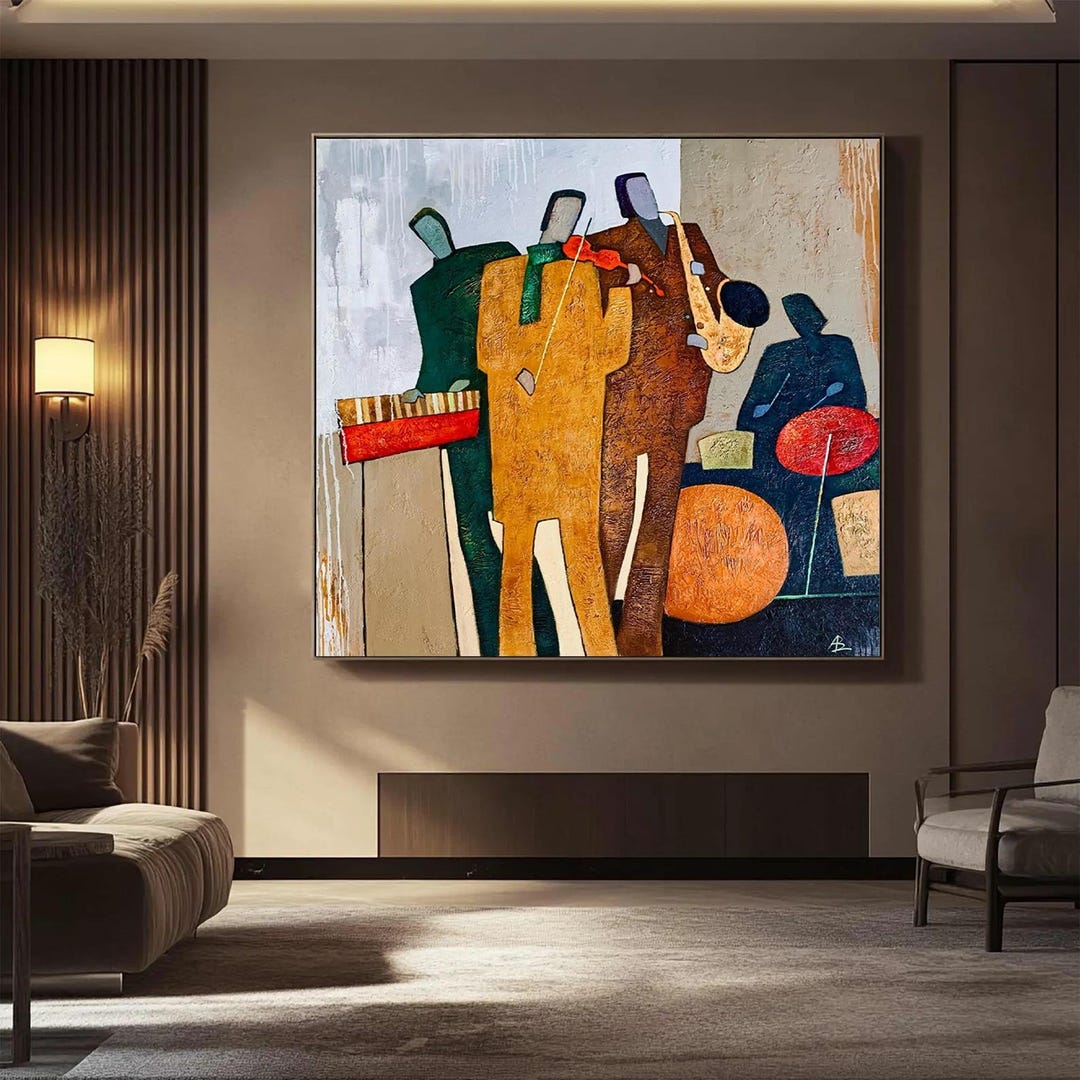 Abstract Jazz Band Oil Painting, Textured Music Wall Art, Modern ...