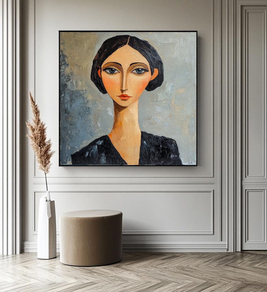 Abstract Female Portrait Painting: Modigliani Style Canvas Art - Etsy