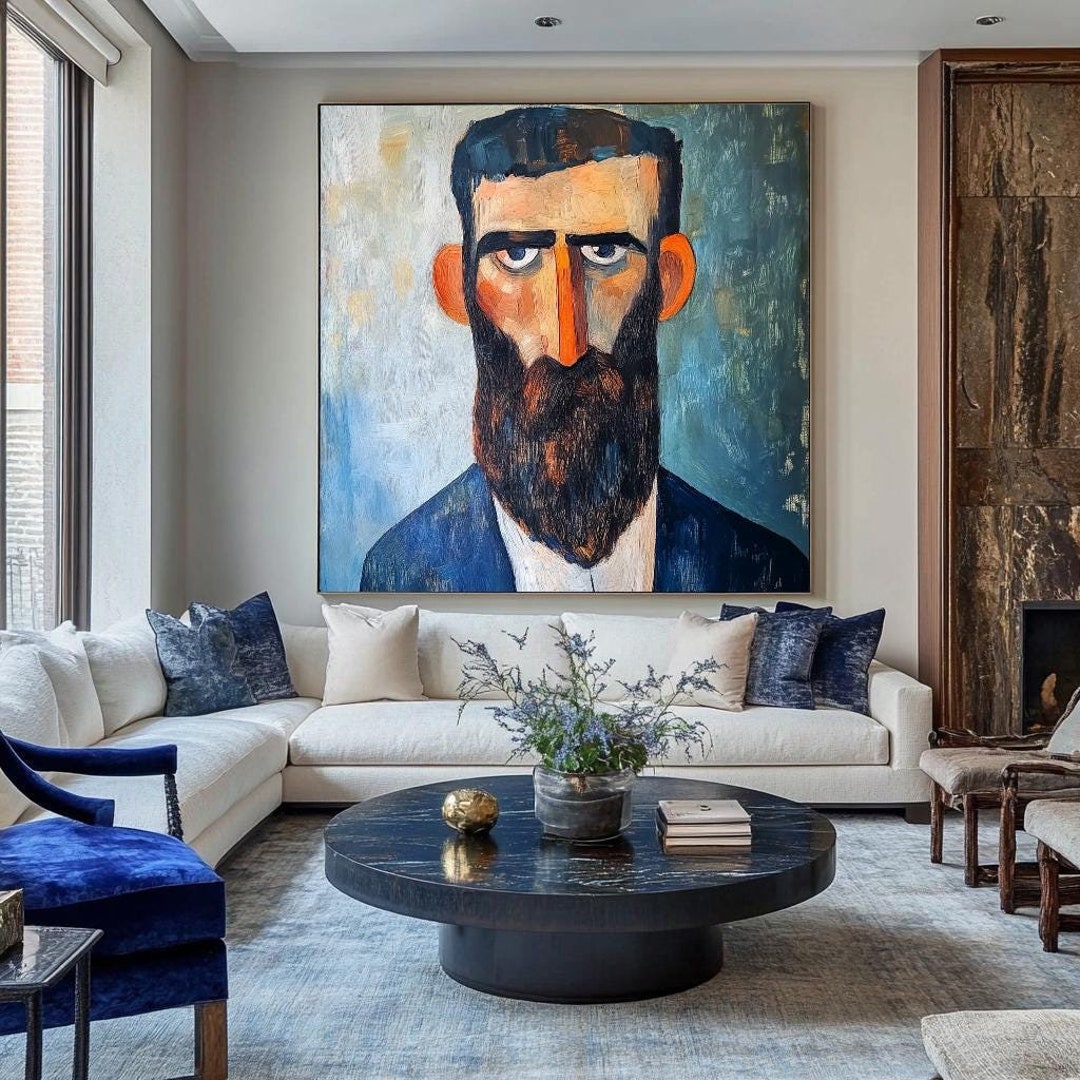 Abstract Man Portrait Painting, Amedeo Modigliani Style Man's Face ...