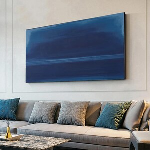 Large Blue Abstract Painting, Blue Textured Art, Modern Blue Minimalist ...
