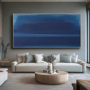 Large Blue Abstract Painting, Blue Textured Art, Modern Blue Minimalist ...