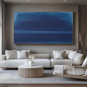 Large Blue Abstract Painting, Blue Textured Art, Modern Blue Minimalist ...