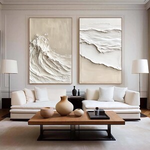 Abstract Beige Ocean Wave Wall Art,set of 2 Beige 3D Textured Painting ...