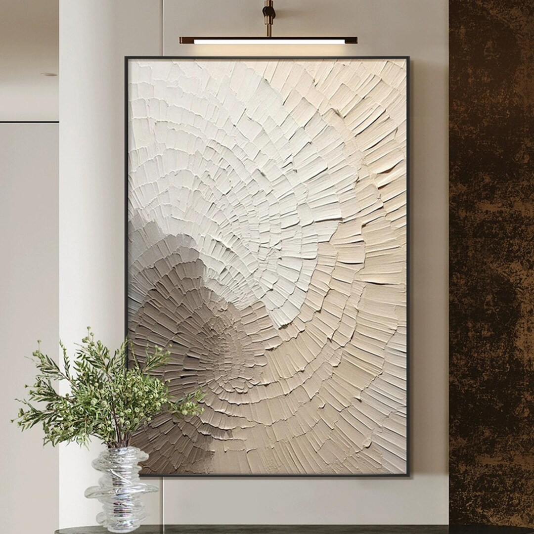 Textured Abstract Beige Painting, 3D Large Textured Beige Painting ...