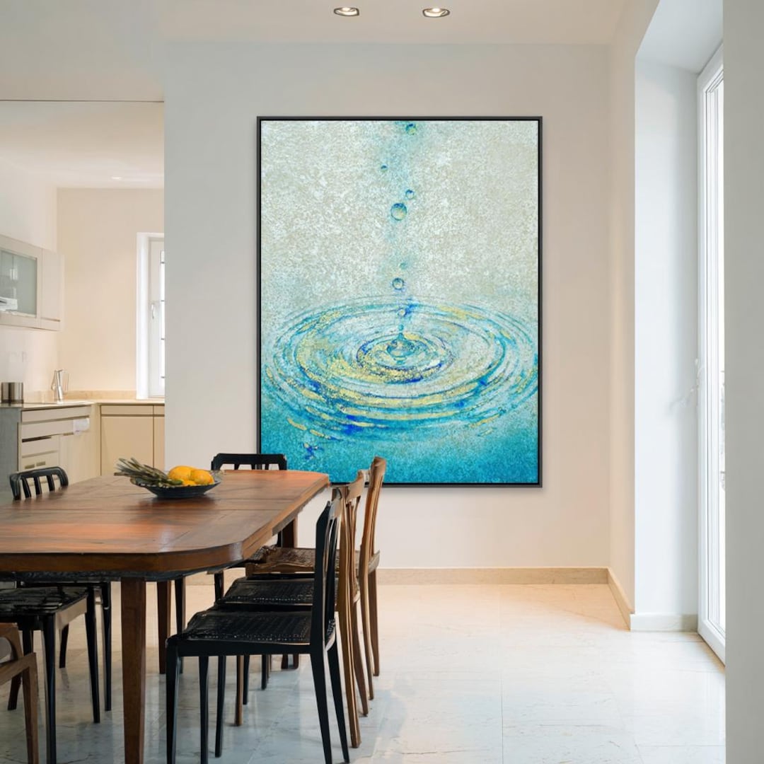 Abstract Water Ripple Painting: Blue Gold Textured Canvas Art - Etsy