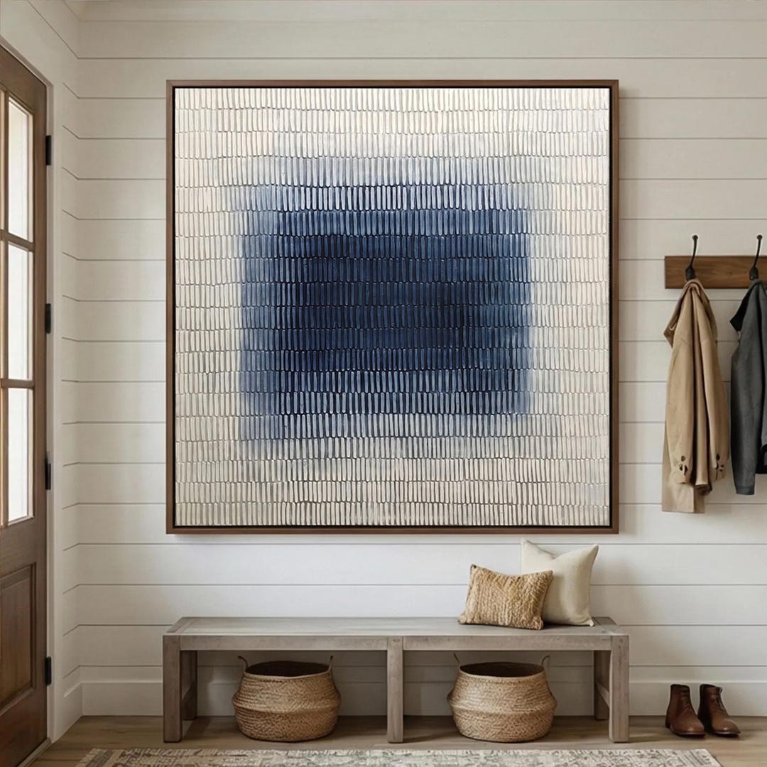 Hand Painted Blue 3D Textured Wall Art, Navy Abstract Canvas Painting ...