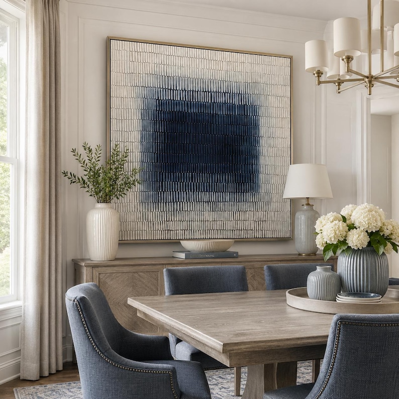 Hand Painted Blue 3D Textured Wall Art, Navy Abstract Canvas Painting ...