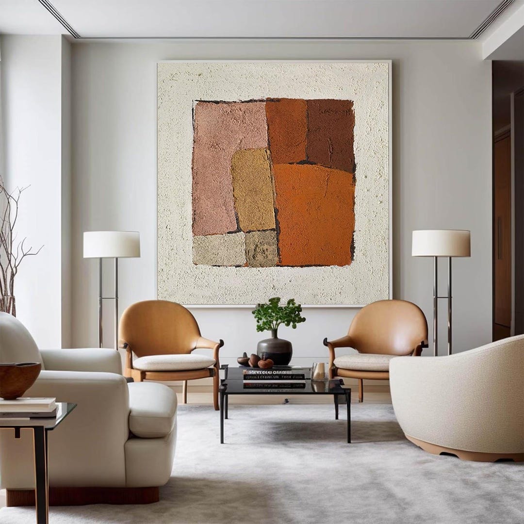 Rustic Terracotta Abstract Painting: Textured Geometric Canvas Art - Etsy