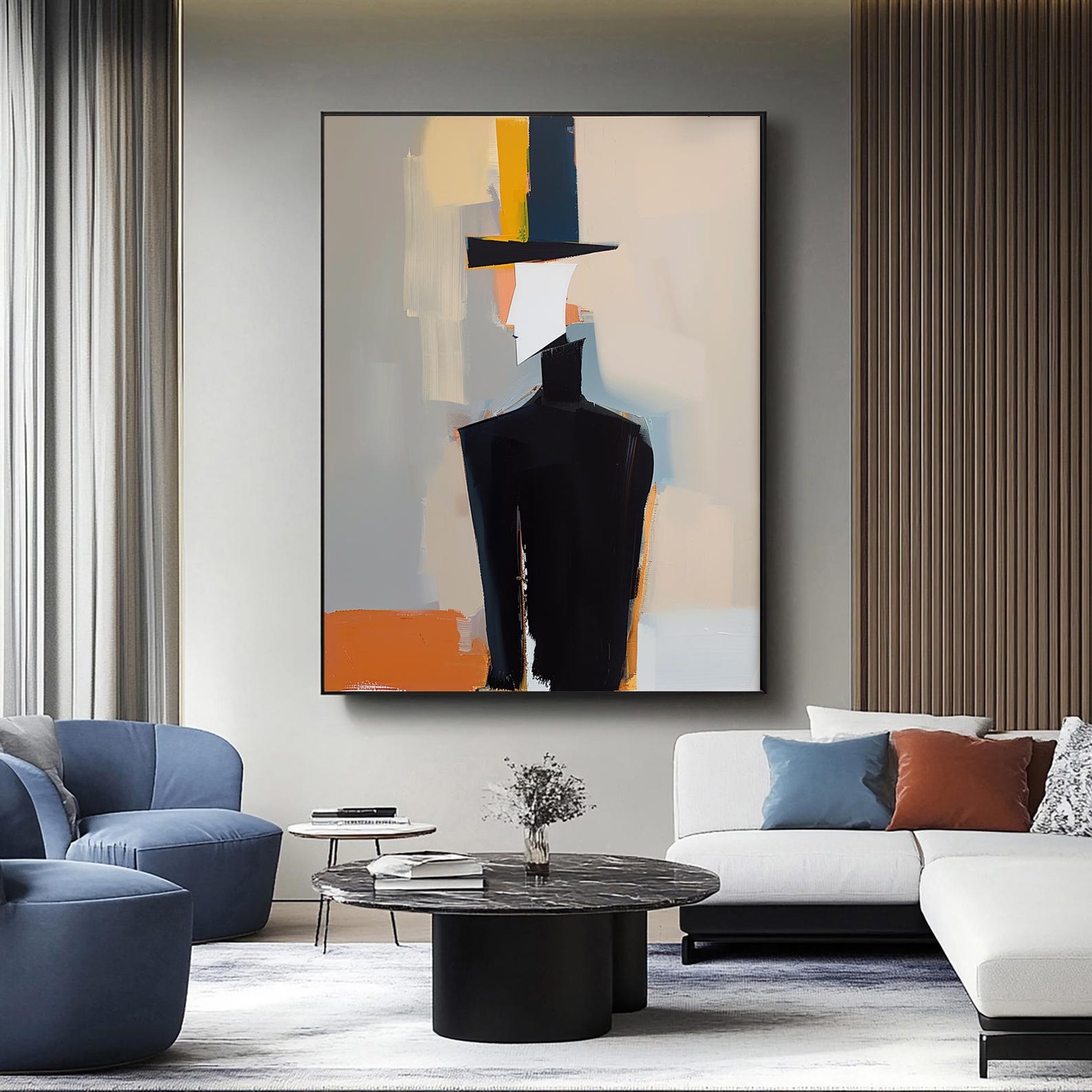 Figurative Abstract Painting Man With Hat Abstract Art Man's Portrait ...