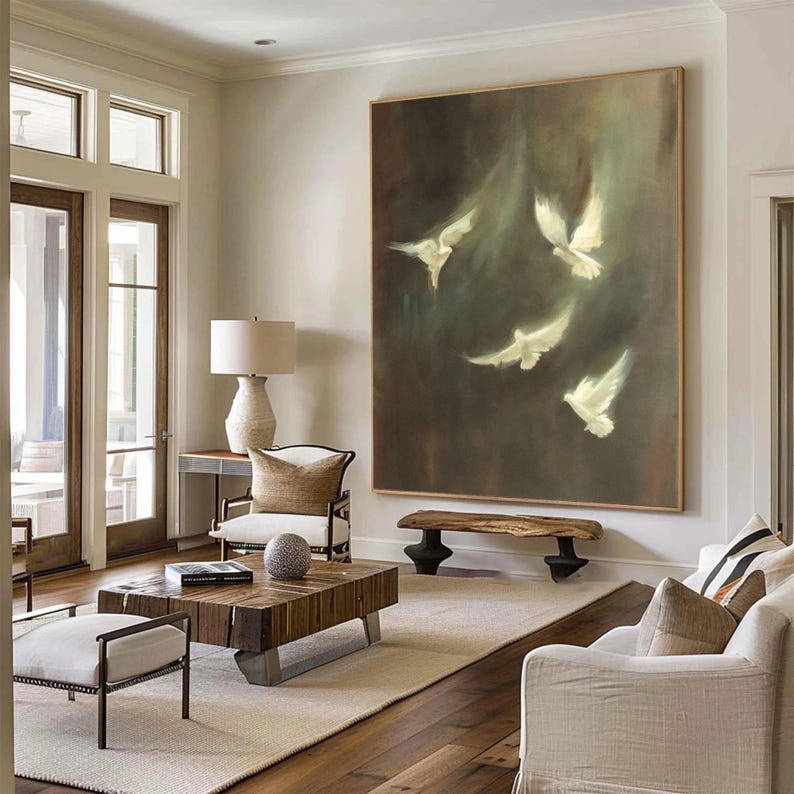 Abstract Beige Wall Art, Ethereal Dove Abstract Painting, Earth Tone ...