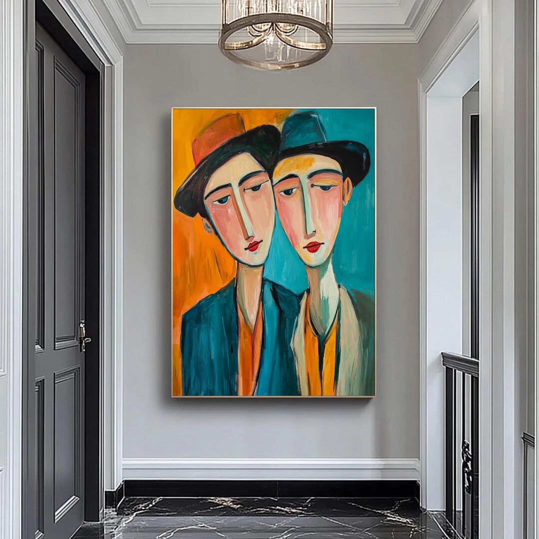 Gay Couple Painting, Friendship Abstract Wall Art, Brotherhood Abstract ...