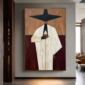 Hand-painted Abstract Figure Painting, Minimalist Textured Neutral ...