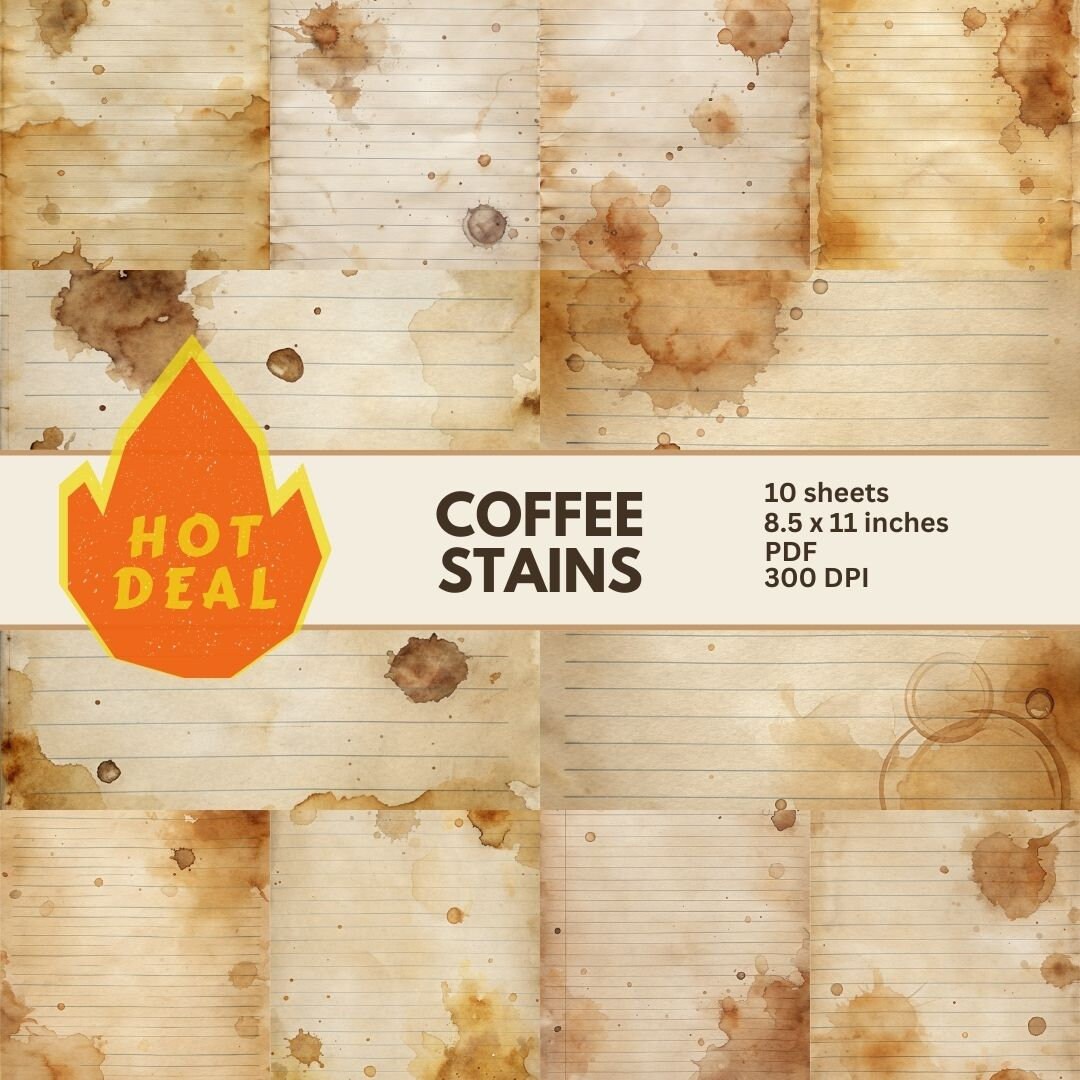 Coffee Stained Prints Paper Kit Pages Junk Journal Coffee Scrapbooking ...