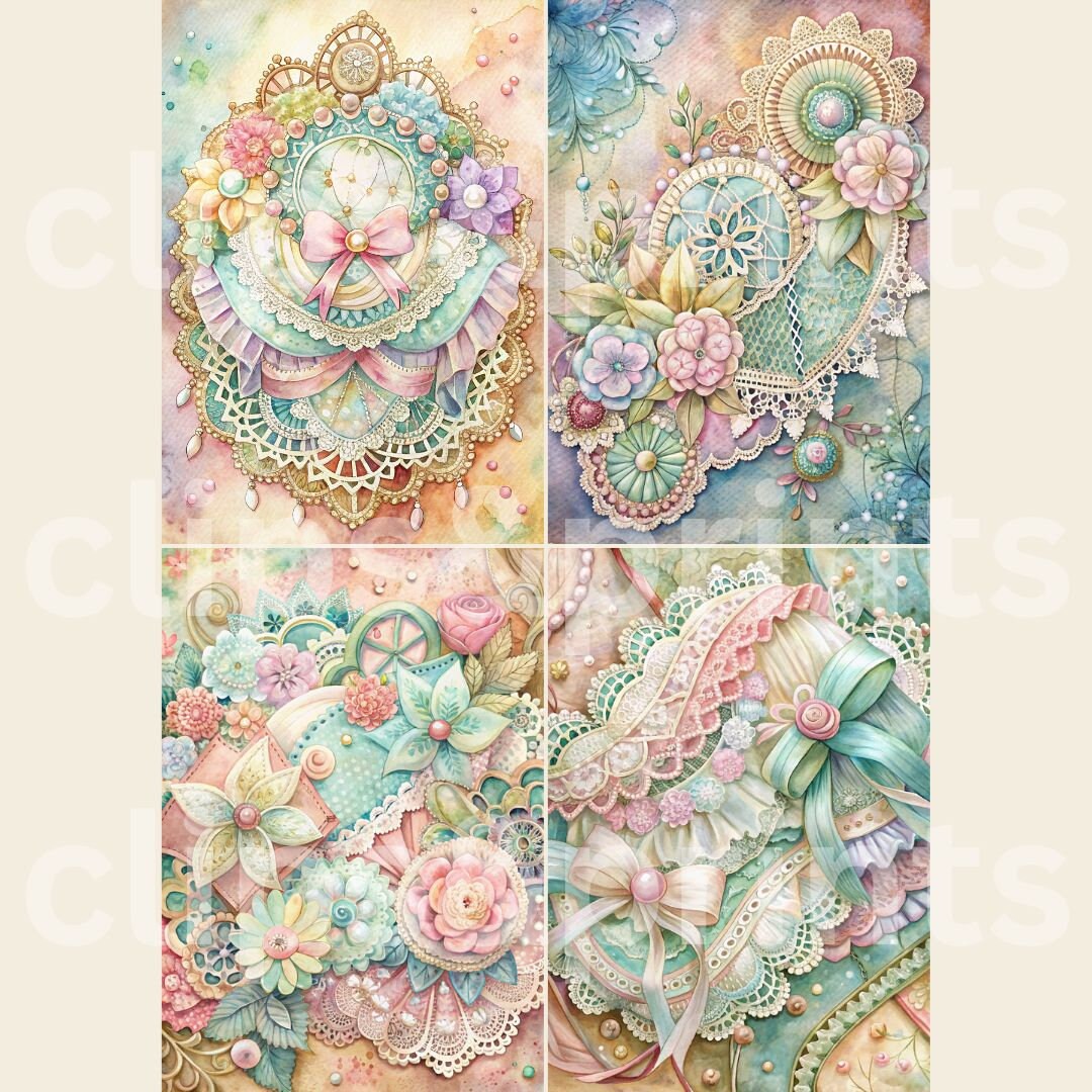 Shabby Chic Lace Journal Kit Pastel Journal Page Ephemera Pastel Lace ...