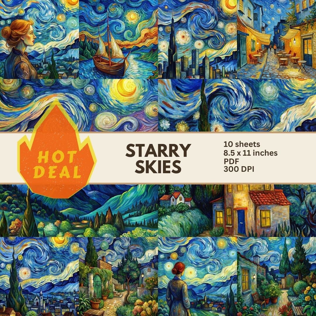 Starry Skies Print Van Gogh Poster Digital Prints Set Eclectic Home ...