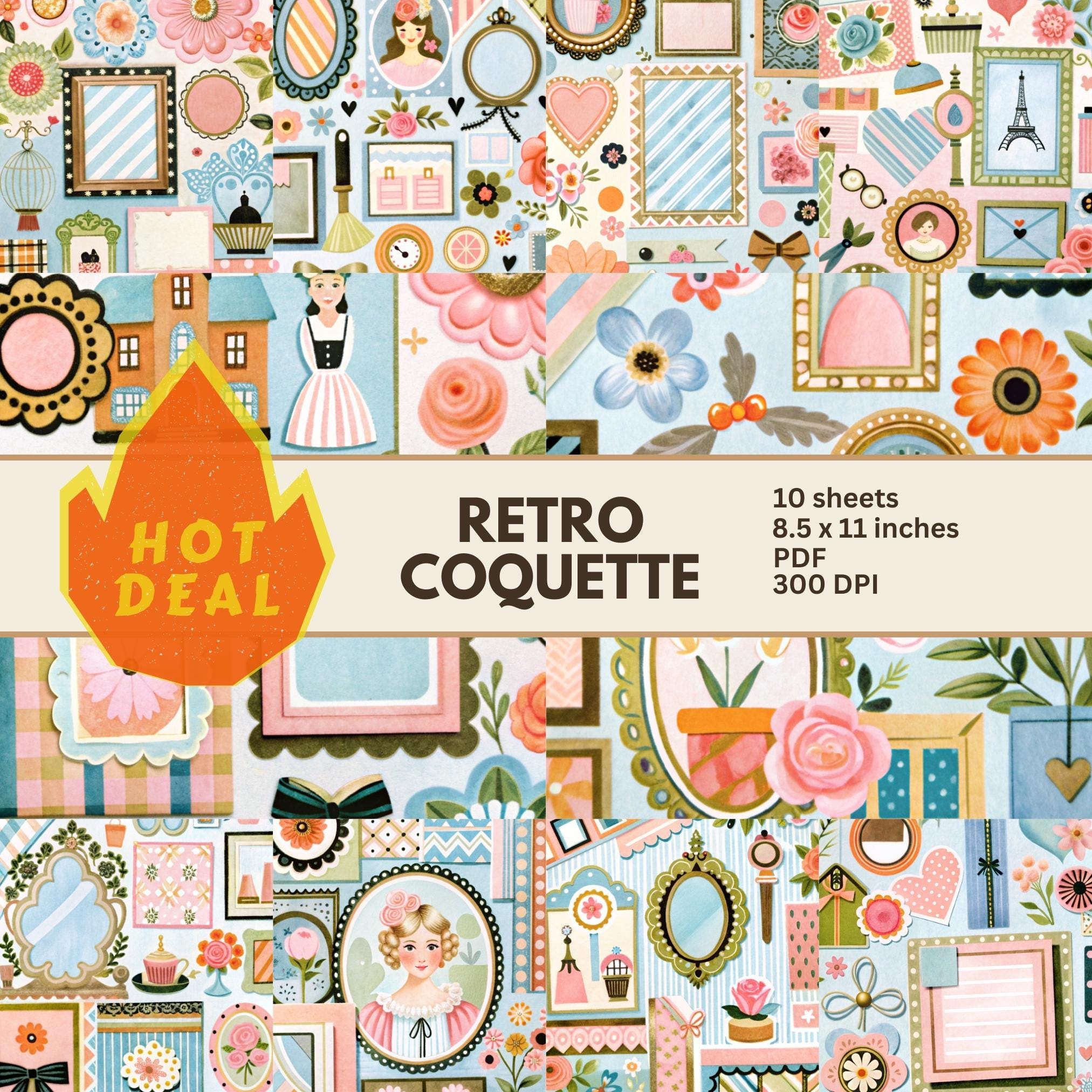 Coquette Digital Paper Pack Retro Coquette Elements Backgrounds Shabby ...