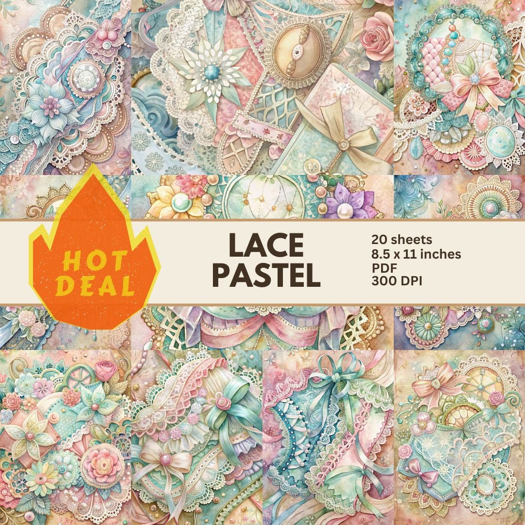 Shabby Chic Lace Journal Kit Pastel Journal Page Ephemera Pastel Lace ...