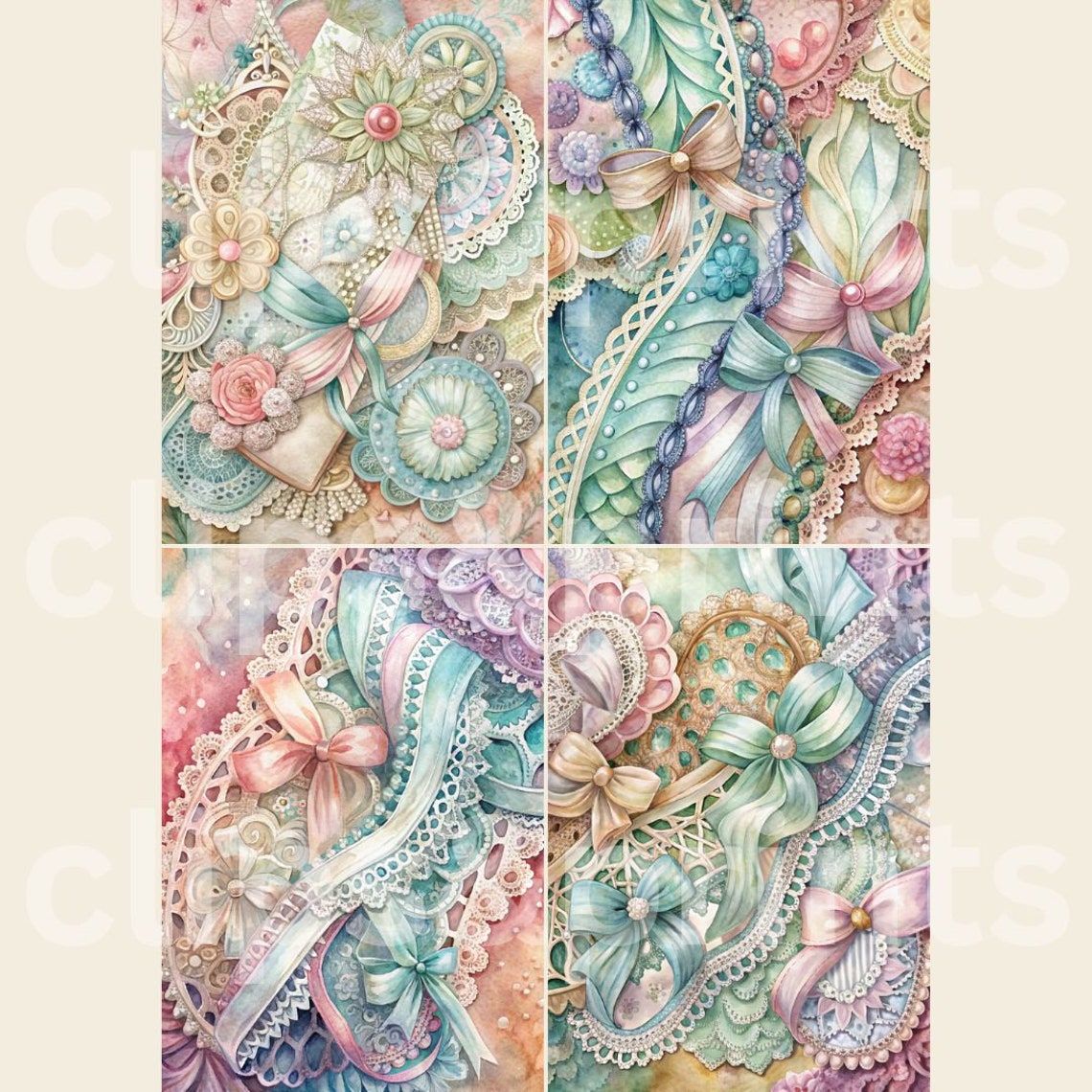 Shabby Chic Lace Journal Kit Pastel Journal Page Ephemera Pastel Lace ...