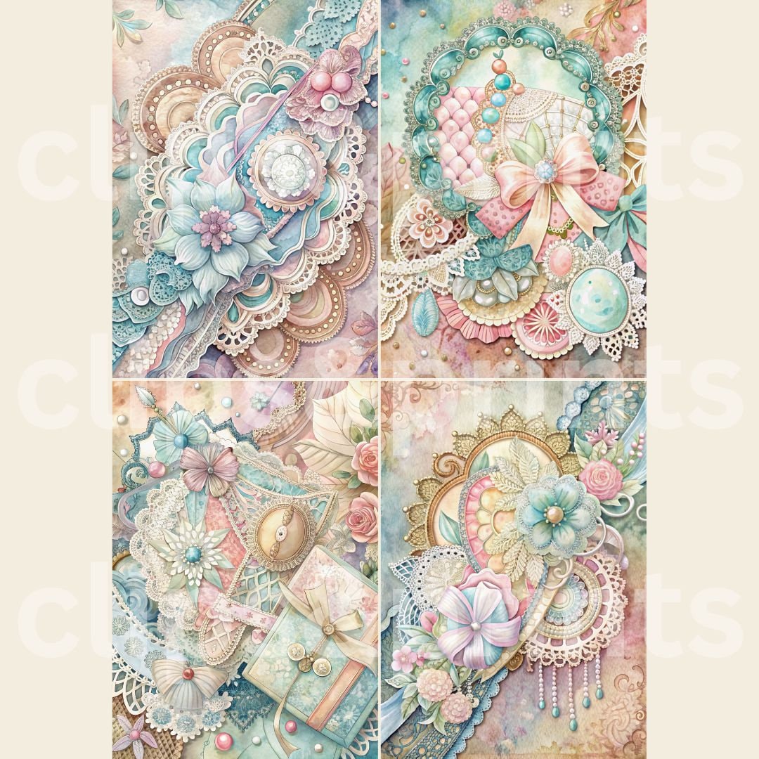 Shabby Chic Lace Journal Kit Pastel Journal Page Ephemera Pastel Lace ...