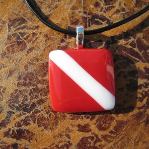 MINI Fused Glass DIVE FLAG Pendant W Adjustable Black Leather Cord ...