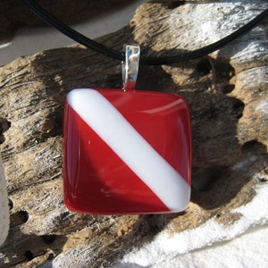 MINI Fused Glass DIVE FLAG Pendant W Adjustable Black Leather Cord ...