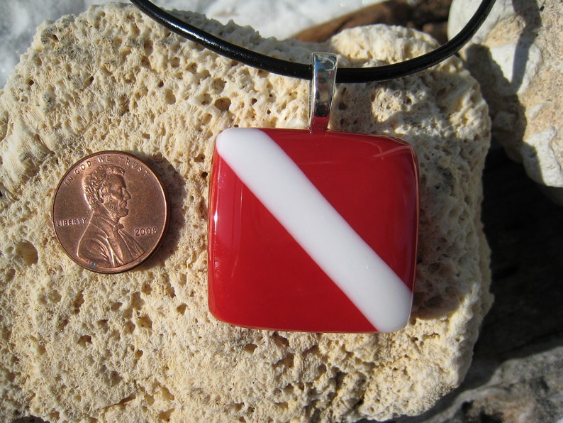 Fused Glass DIVE FLAG Pendant W Adjustable Black Leather Cord ... Make ...