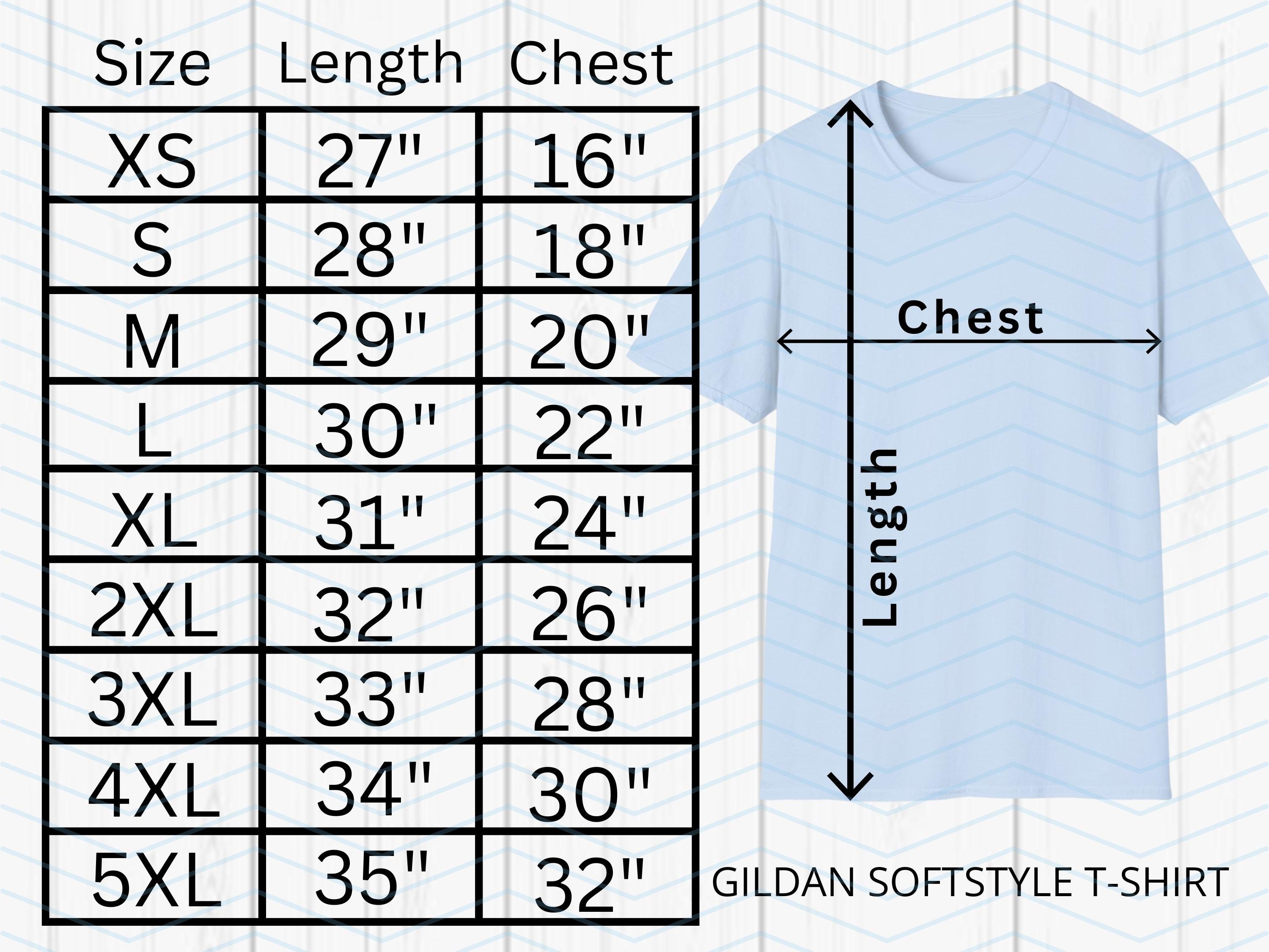 Gildan 64000 Softstyle T-shirt Size Chart Jpg's Digital Download for ...