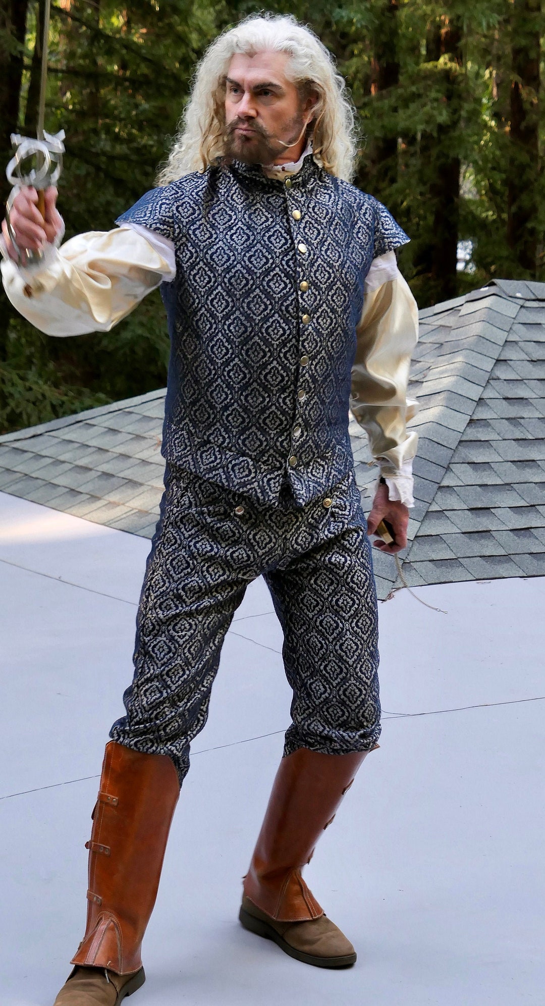 Cobalt Blue and Pewter Gray Six Button Flap Front Steampunk Tapestry ...